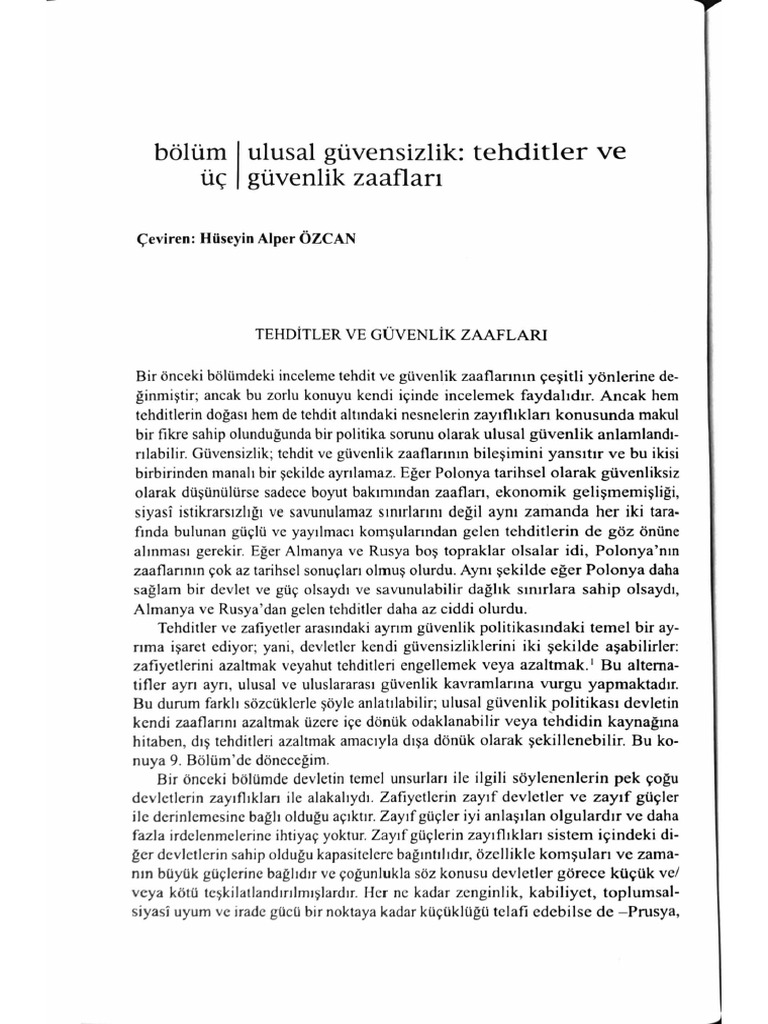 Hafta 4 Okumasi Barry Buzan Insanlar Devletler Korku | PDF