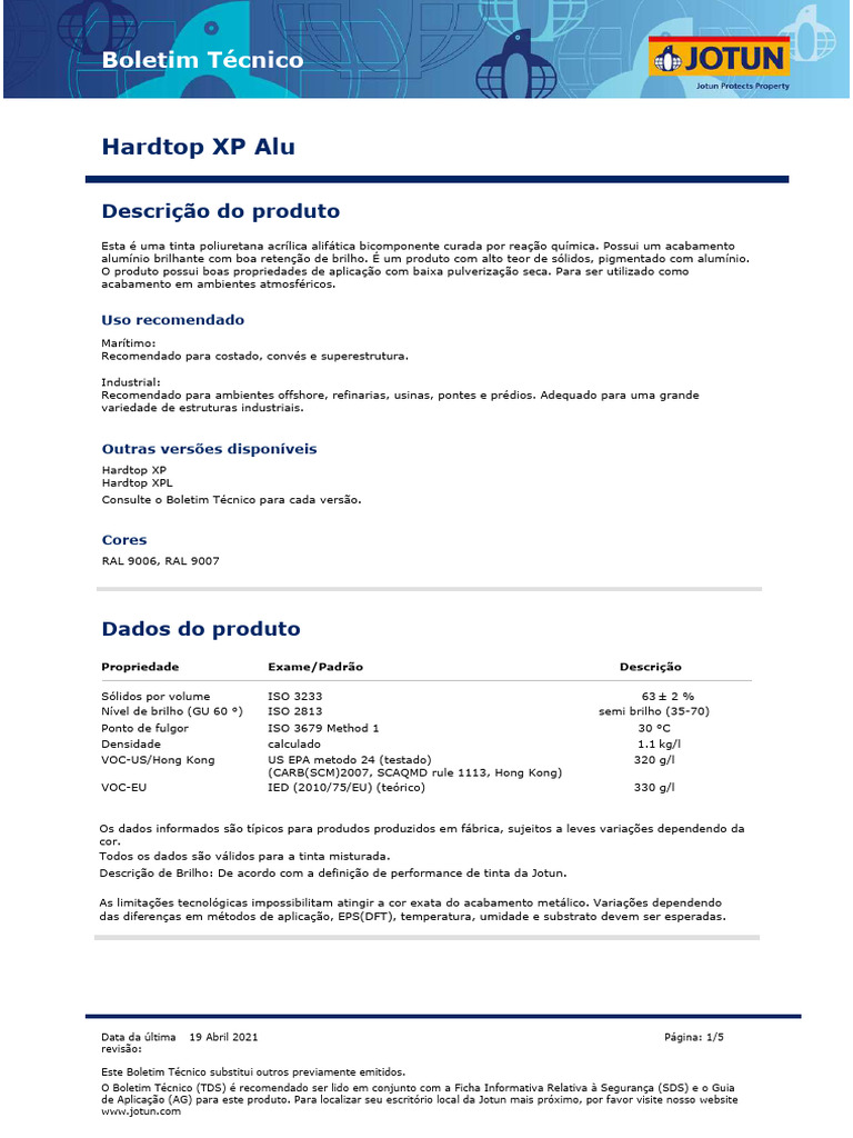 TDS¤17520¤Hardtop XP Alu¤Por¤BR | PDF | Tinta | Temperatura