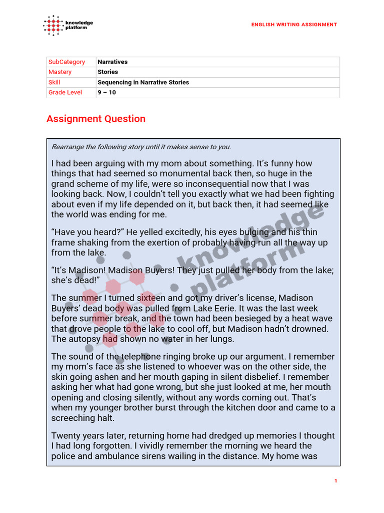 Sequencing in Narrative Stories 01 Final Image Marked | PDF | Grammar ...