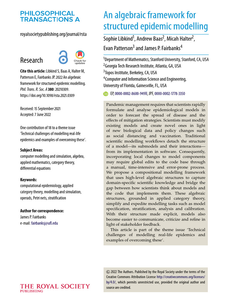 Libkind Et Al An Algebraic Framework For Structured Epidemic Modelling | PDF | Semantics ...