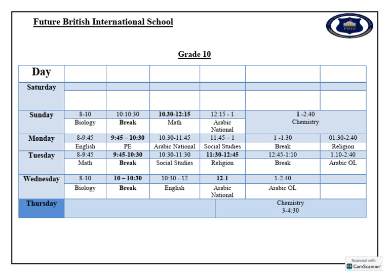 Grade 10 Weekly Class Schedule | PDF