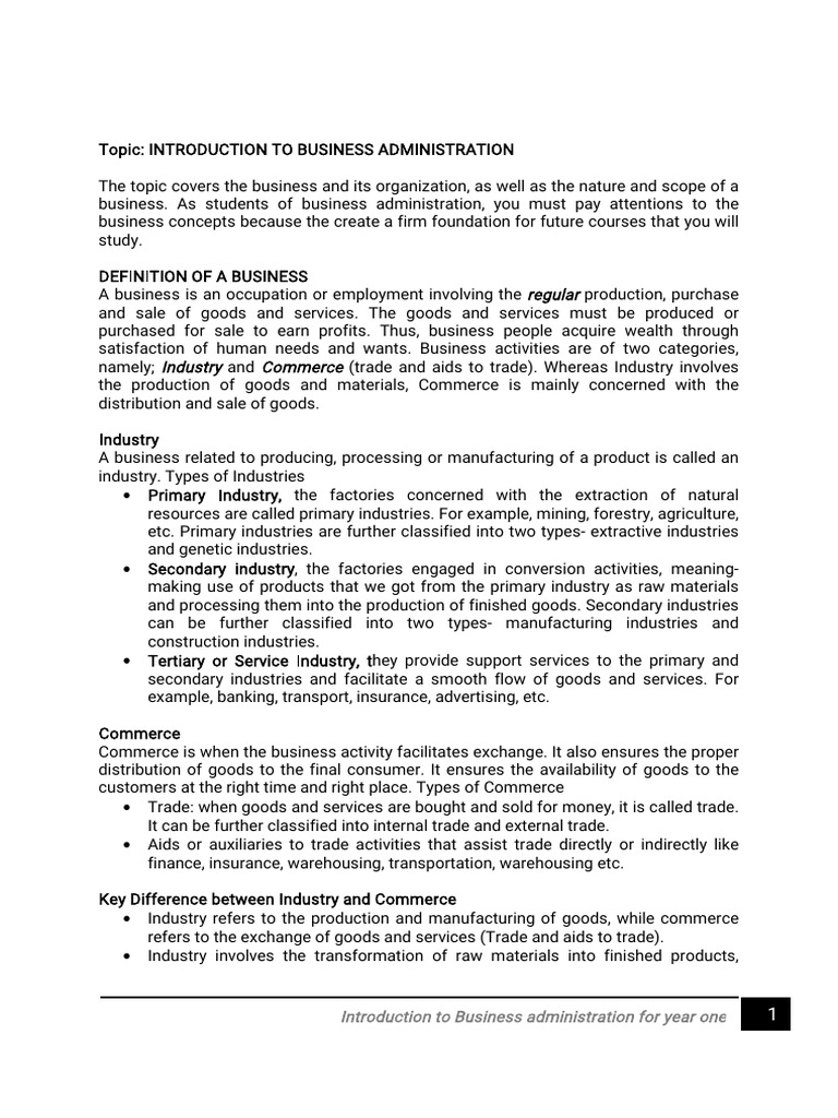Introduction To Business Administration Notes | PDF | Partnership ...