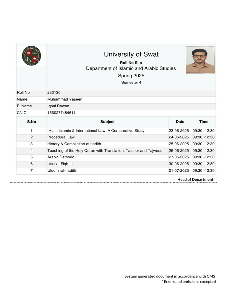 Exam Slip | PDF
