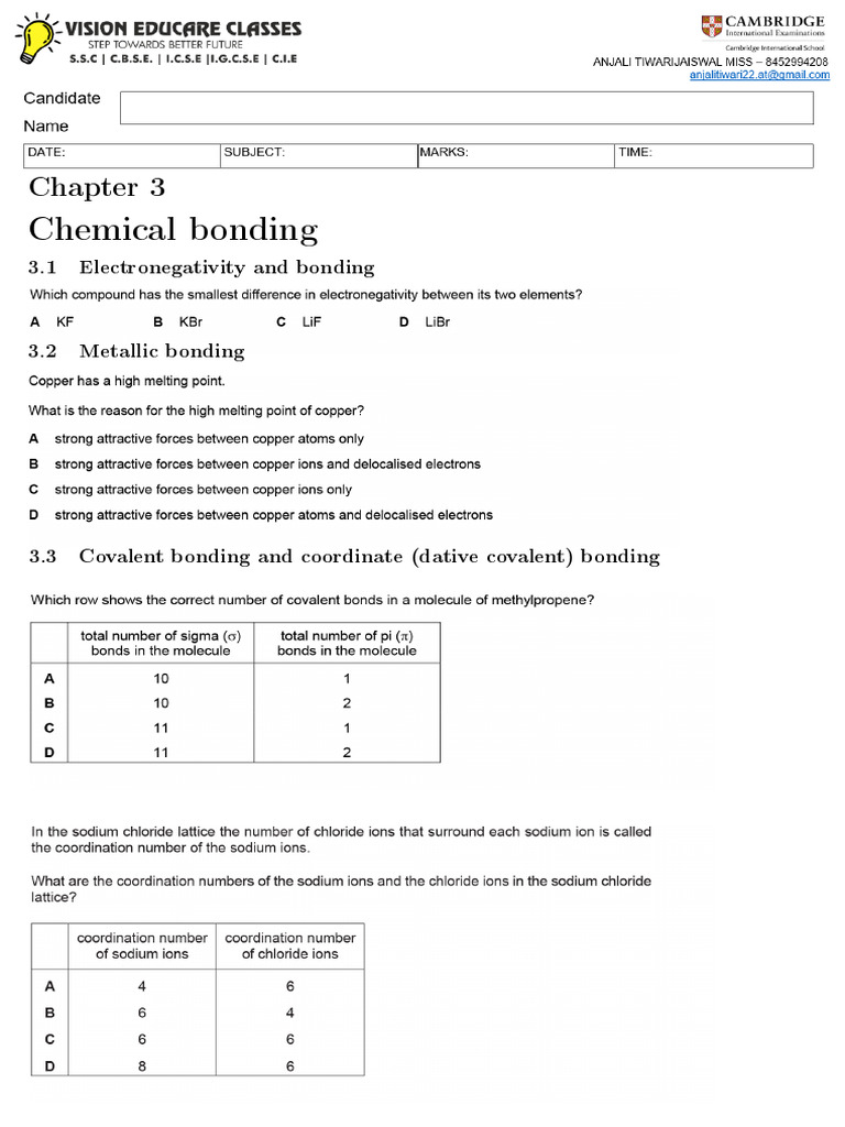 Chemical Bonding Qp p1 | PDF