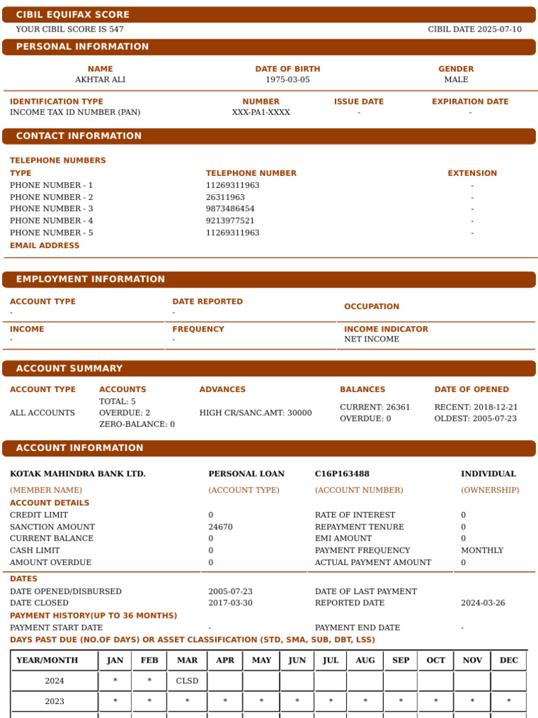 CIBIL Score Report for Akhtar Ali | PDF | Credit | Finance & Money ...