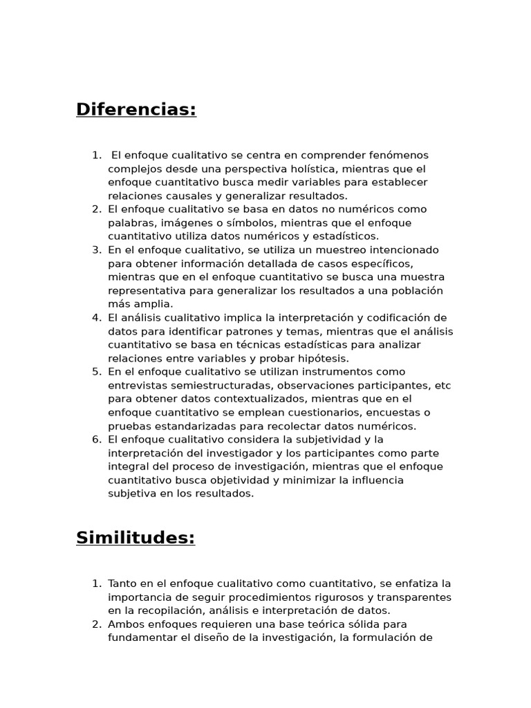 Similitudes y diferencias en enfoques de investigación | PDF | Datos ...
