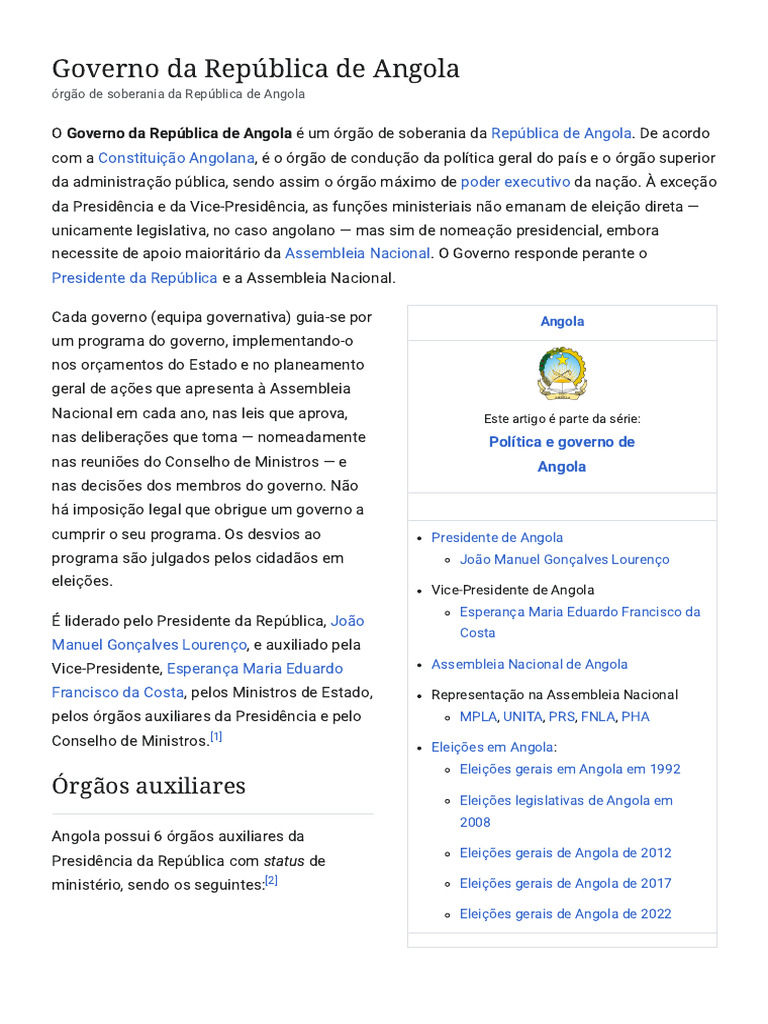Governo Da República de Angola - Wikipédia, A Enciclopédia Livre | PDF ...