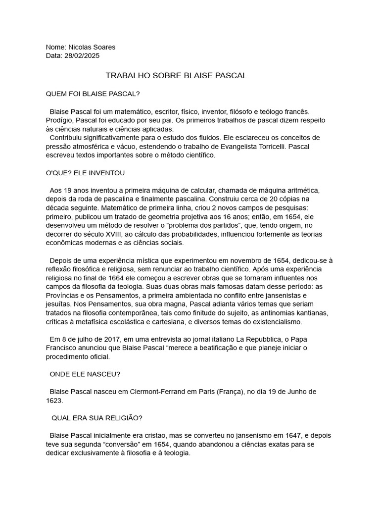 Blaise Pascal | PDF | Science