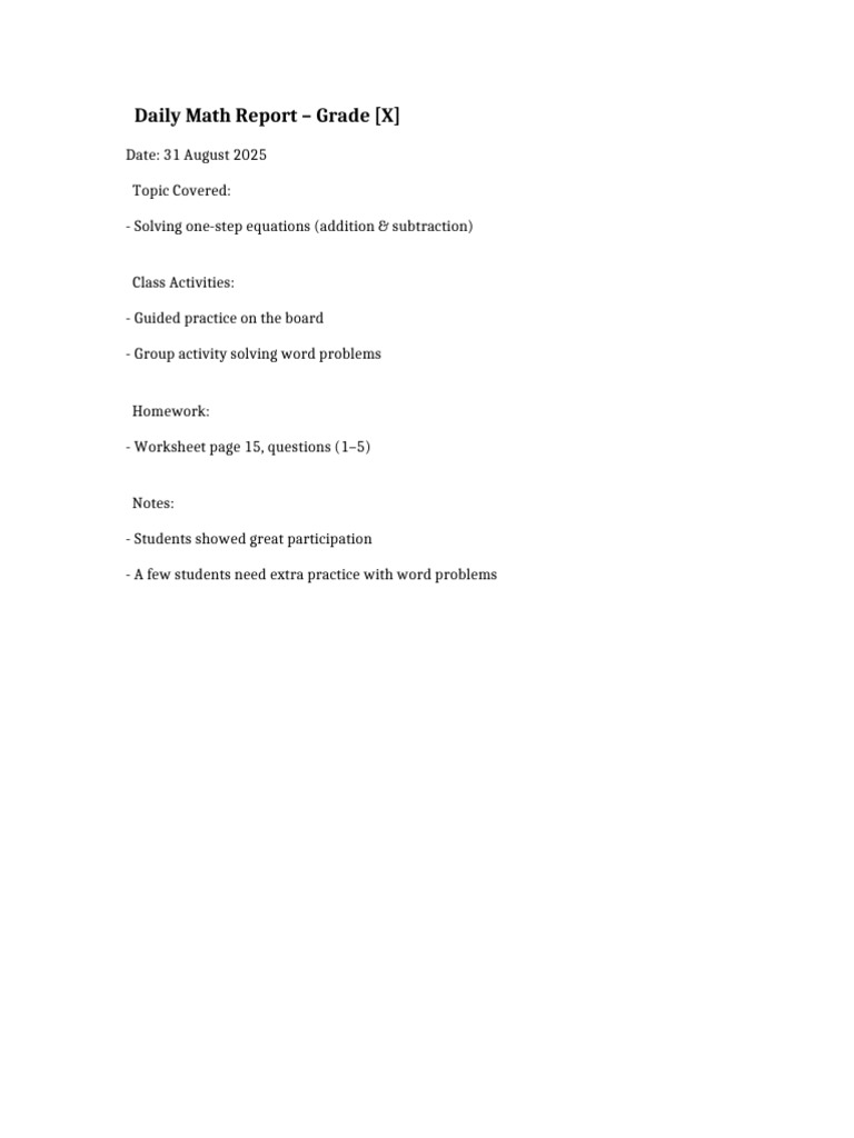 Daily Math Report | PDF