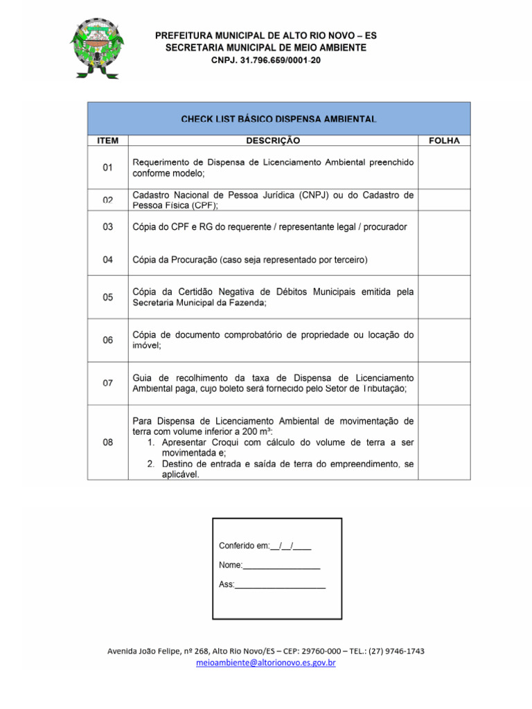 CHECK LIST Dispensa Ambiental | PDF