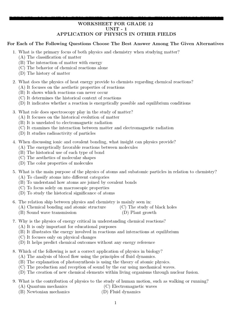 UNIT1 G12 Physics Worksheet-2 | PDF | Astronomy | Telescope