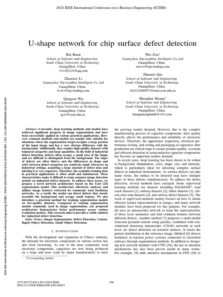 U-Shape Network For Chip Surface Defect Detection | PDF | Image Segmentation | Deep Learning