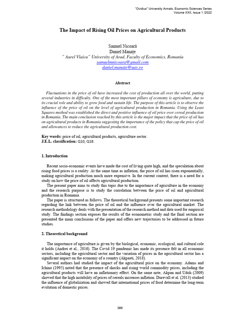 The Impact of Rising Oil Prices On Agric | PDF | Cost Of Living | Economies