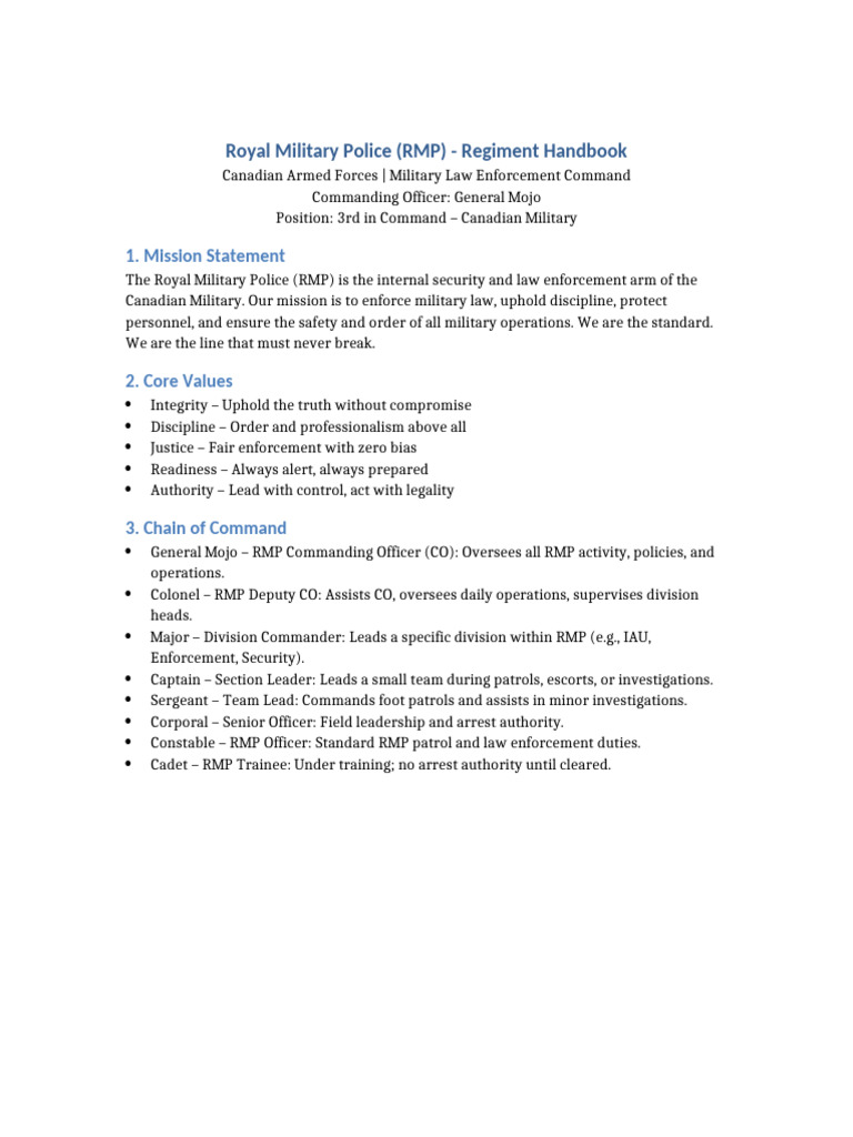 RMP Regiment Handbook | PDF