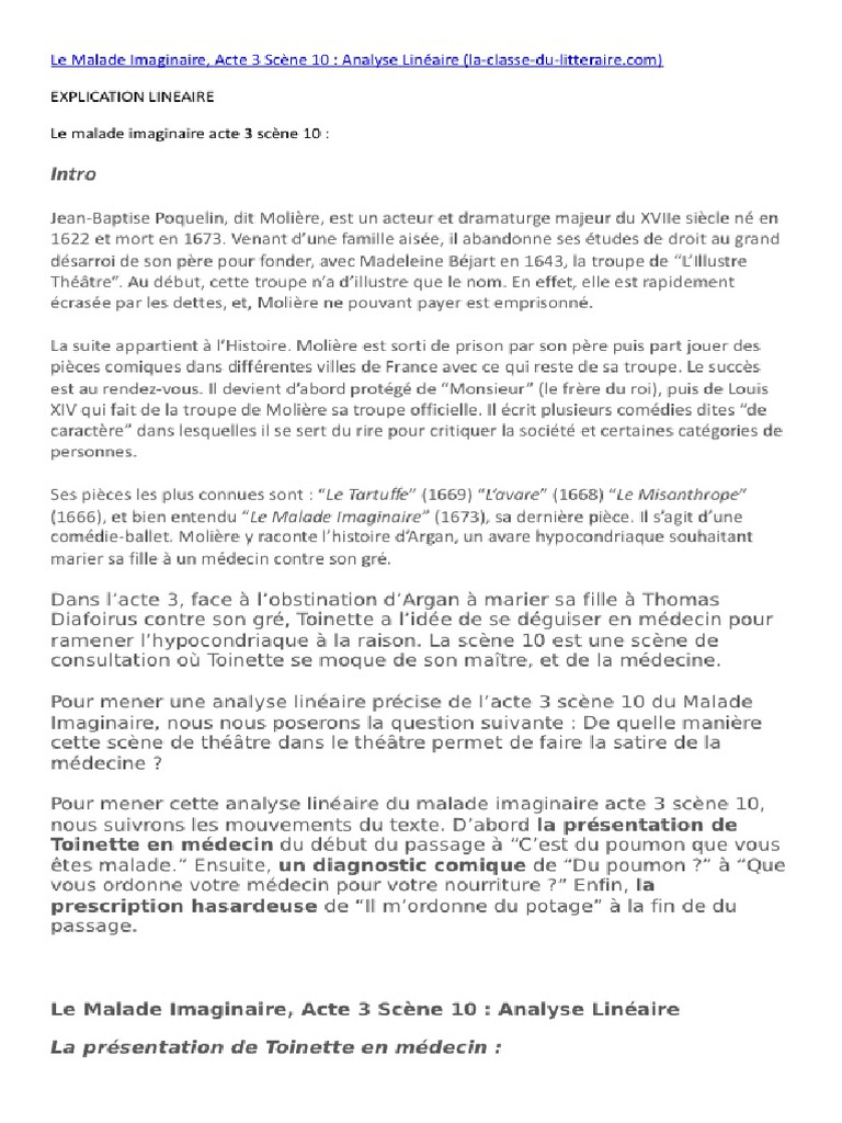 Extrait Acte 3 Scene 10 - Toinette Deguisee en Medecin | PDF
