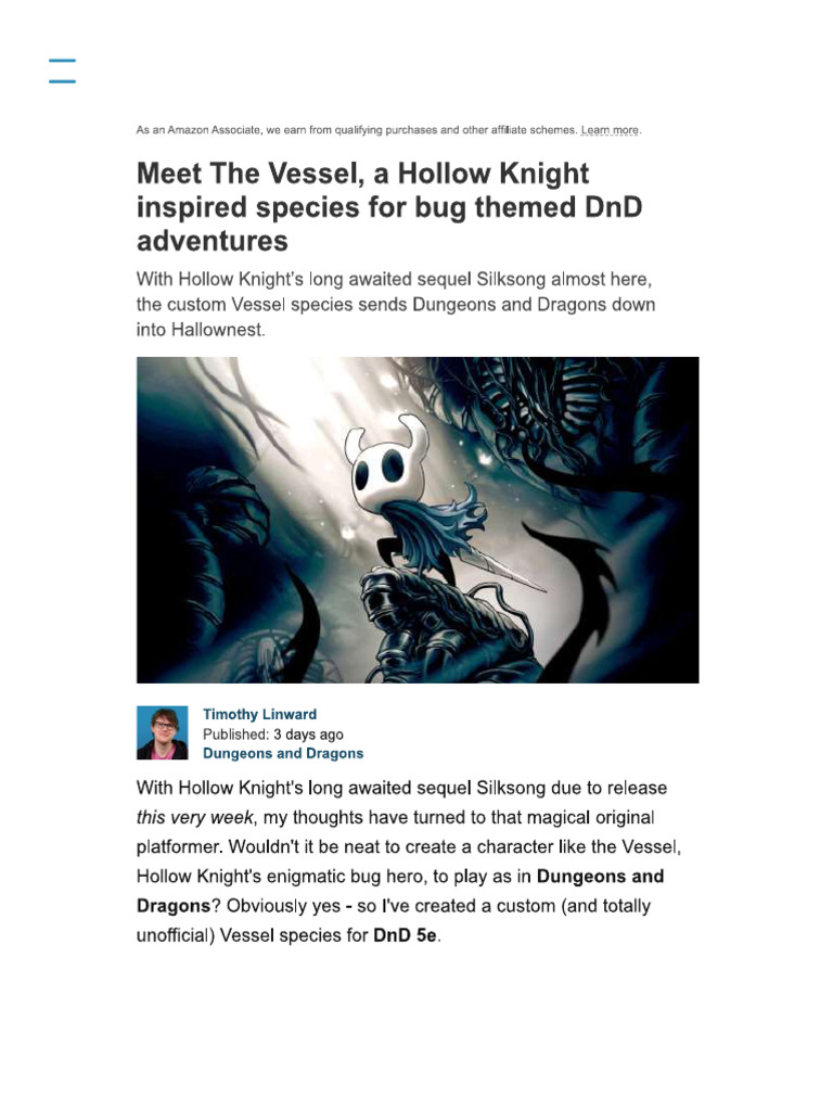 Meet The Vessel, A Hollow Knight Inspired Species For Bug | PDF