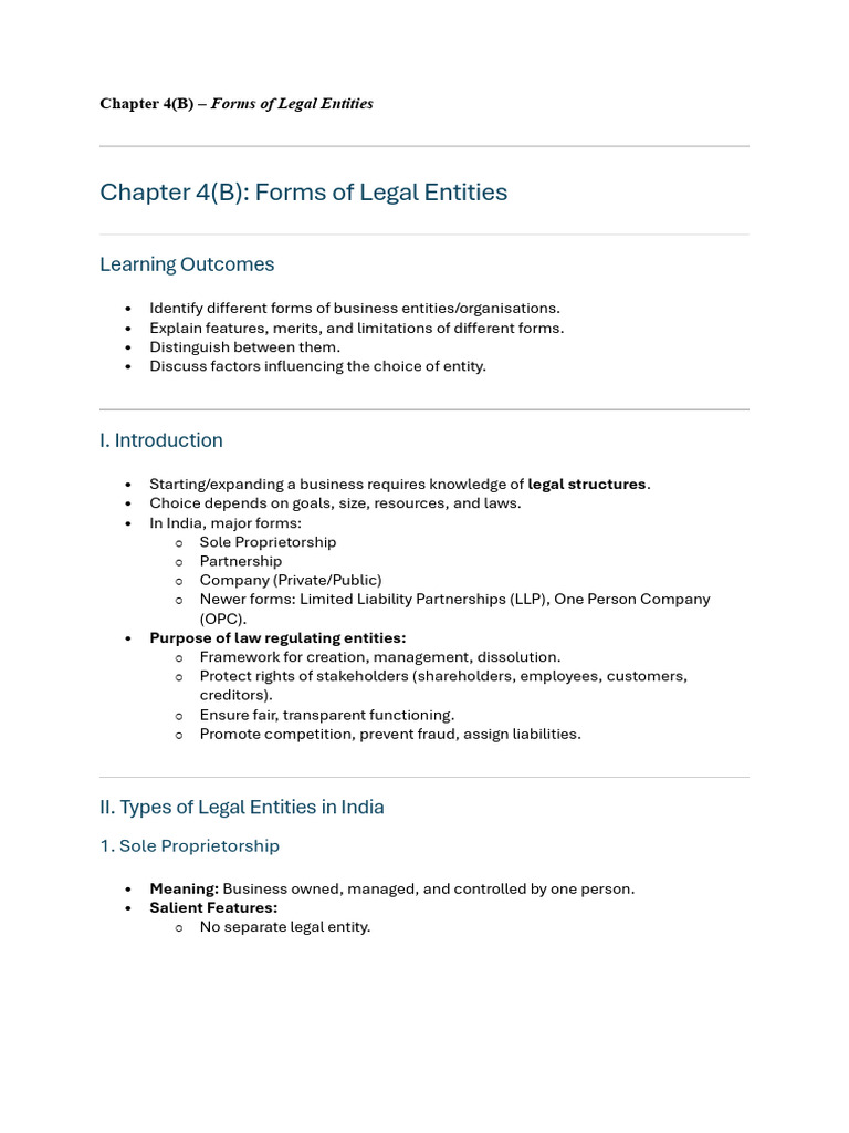 Legal Entity Types in India Explained | PDF | Limited Liability ...