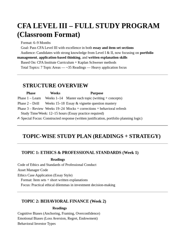 CFA Level III Study Program Overview | PDF | Asset Allocation ...