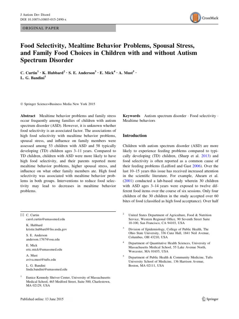 Food Selectivity in Autism Families | PDF | Autism | Validity (Statistics)