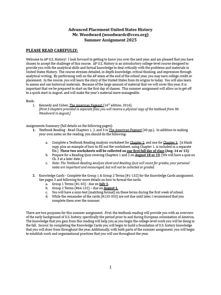 AP US History Summer Assignment 2025 | PDF | Cold War | Reconstruction Era