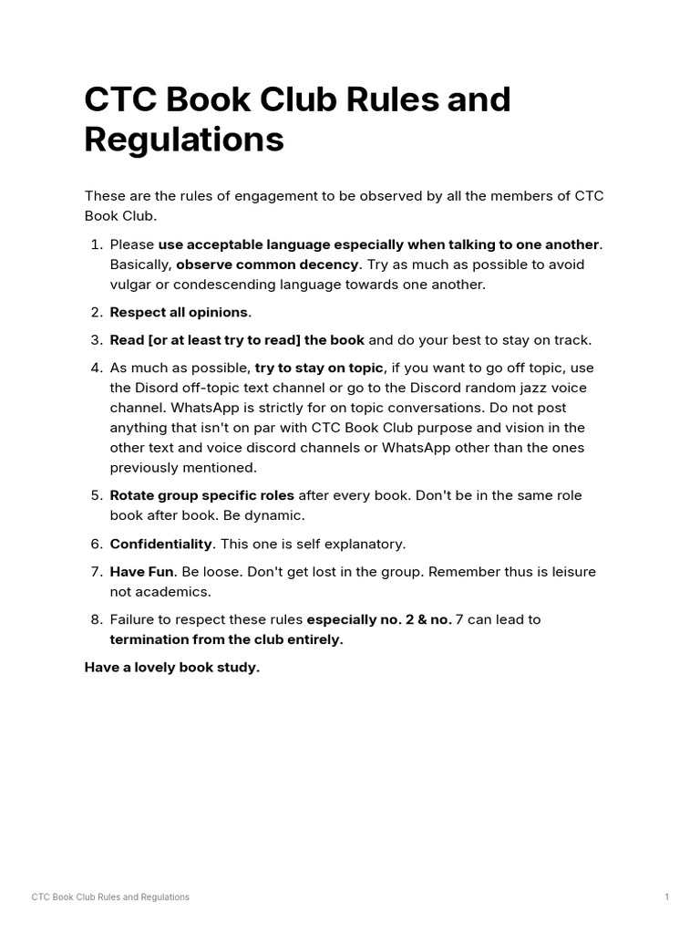 CTC Book Club Engagement Guidelines | PDF