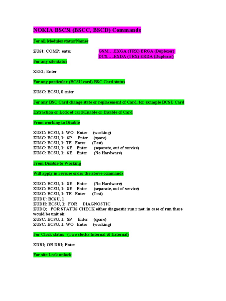 Nokia BSC3i Command Reference Guide | PDF | Computer Engineering ...