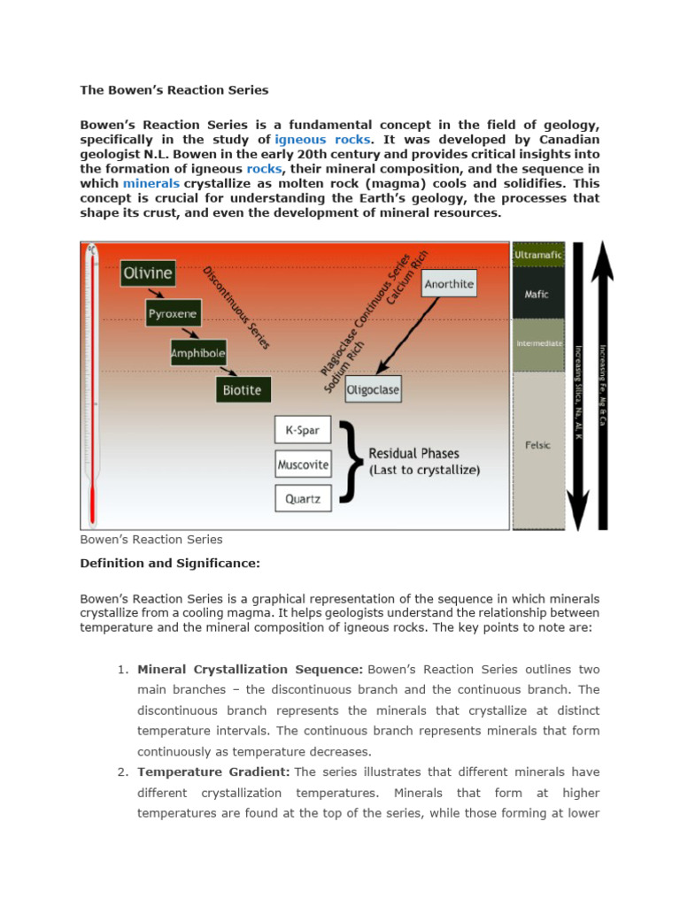 The Bowen's Reaction Series | PDF | Igneous Rock | Rock (Geology)