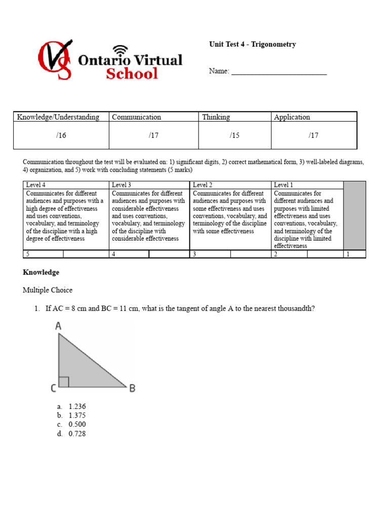 1753195348-Unit Test 4 - Trigonometry V2 | PDF | Triangle | Triangle ...