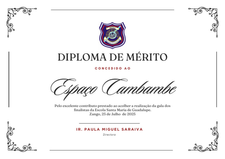Diploma de Mérito - Escola Santa Maria | PDF