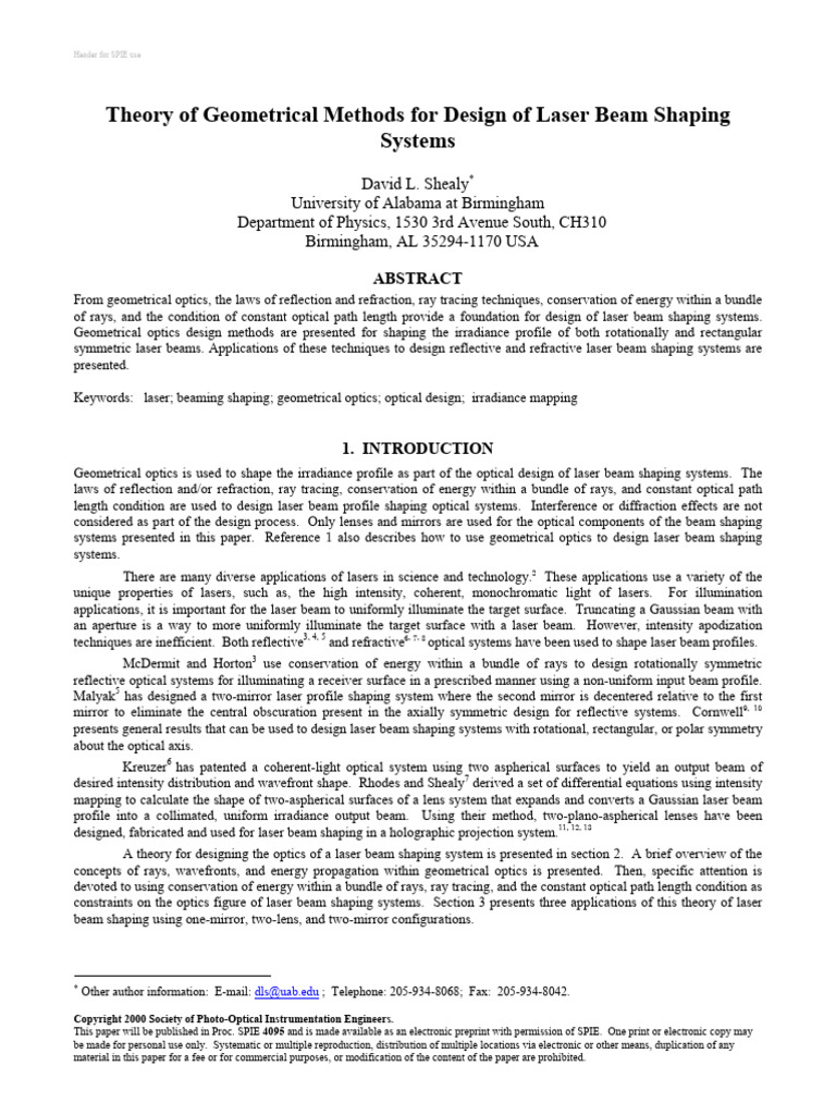 Geometrical Methods for Laser Beam Shaping | PDF | Optics | Waves