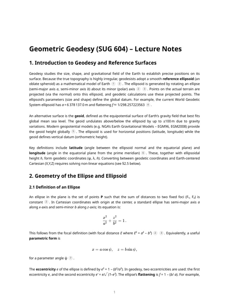 Geometric Geodesy (SUG 604) - Lecture Notes | PDF | Geodesy | Latitude