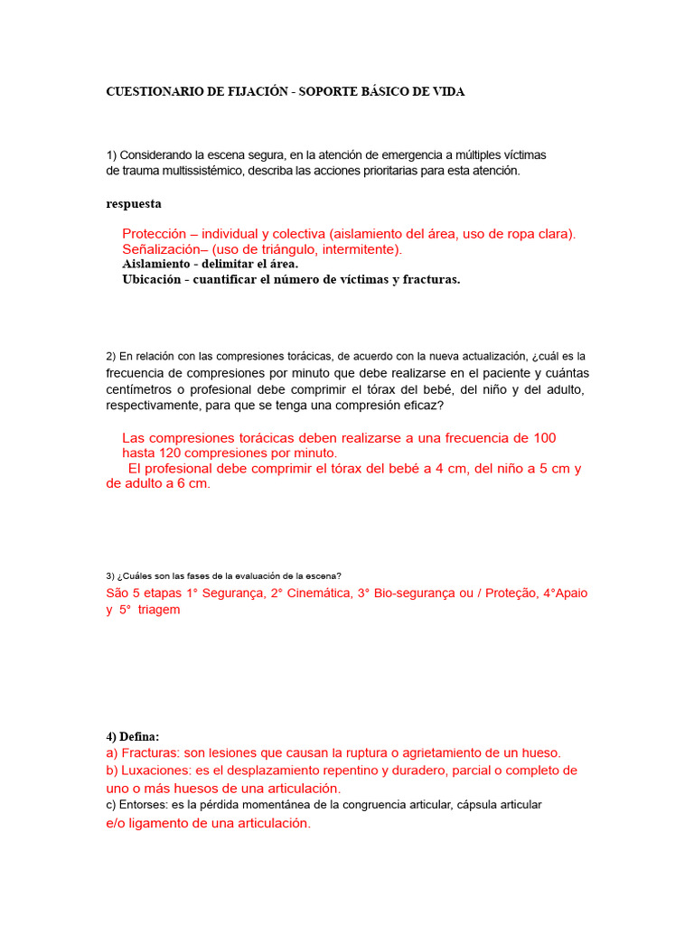 Gabarito SBV - Soporte Básico Vital | PDF | Reanimación cardiopulmonar ...