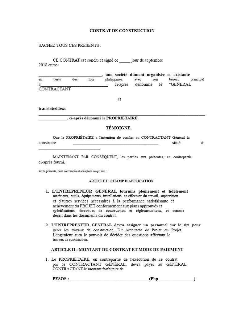 Contrat de Construction Général PDF | PDF | Facture | Cautionnement