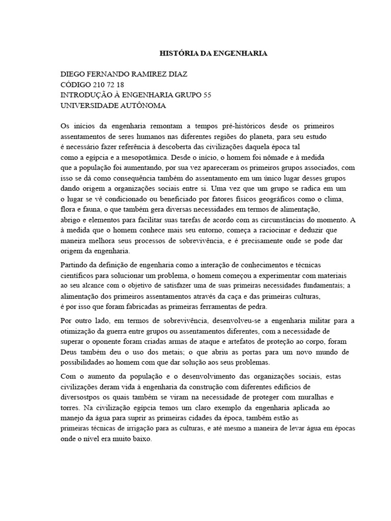 Ensaio História Da Engenharia Pdf Engenharia Humano