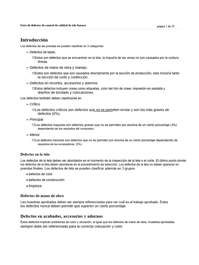 Defectos de Calidad en Tela Famosa | PDF | Textiles