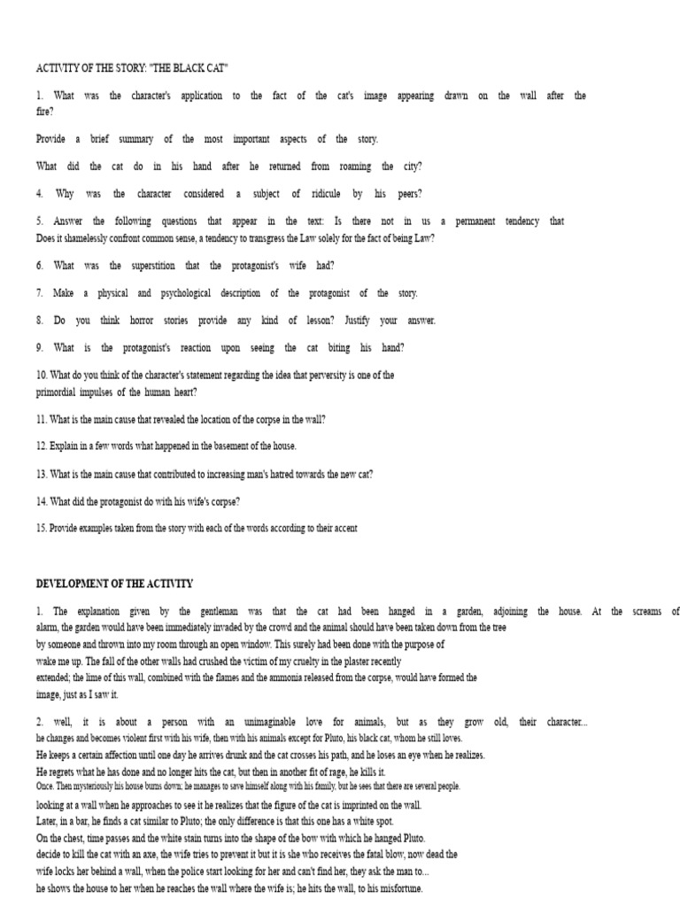 Activity of The Story The Black Cat | PDF