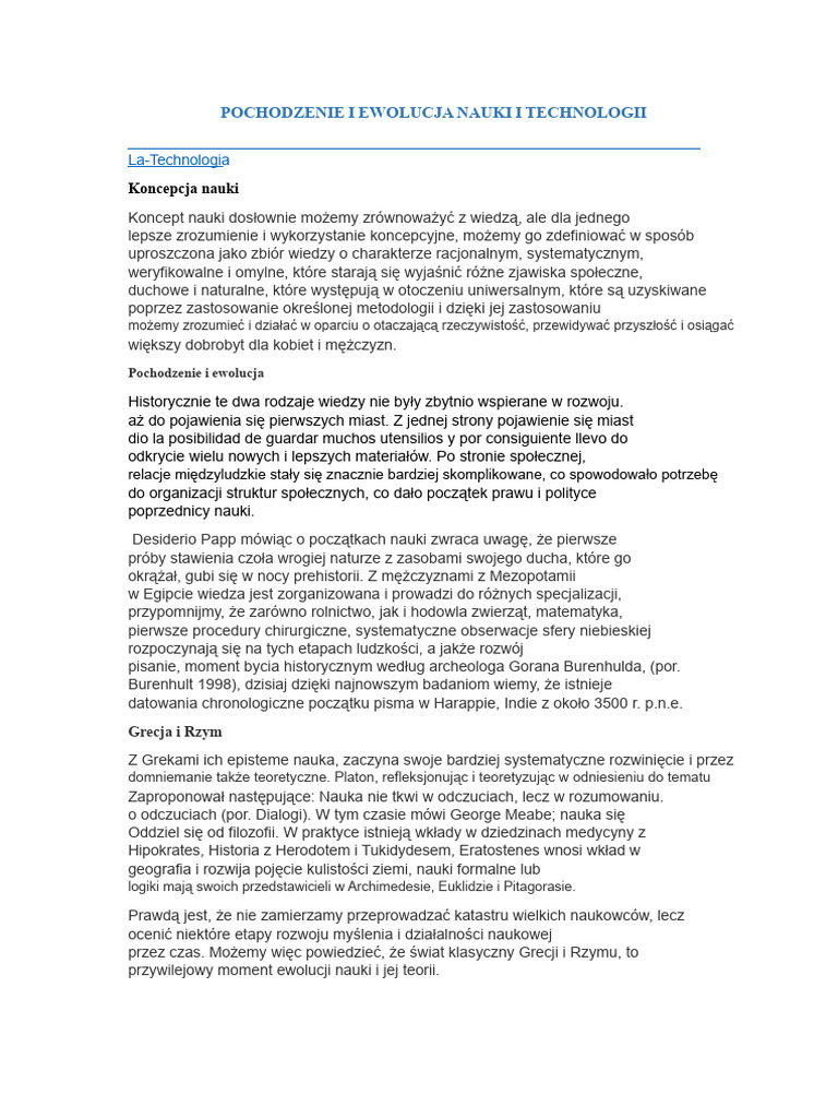 Pochodzenie I Ewolucja Nauki Oraz Technologii | PDF