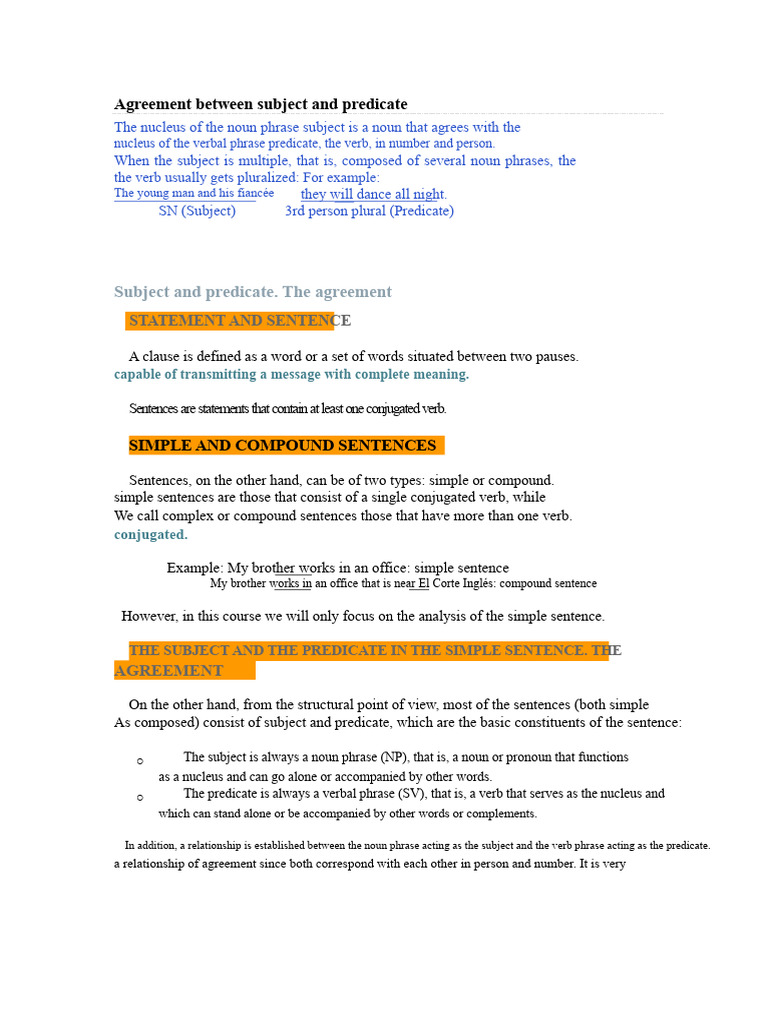 Agreement Between Subject and Predicate | PDF | Subject (Grammar ...