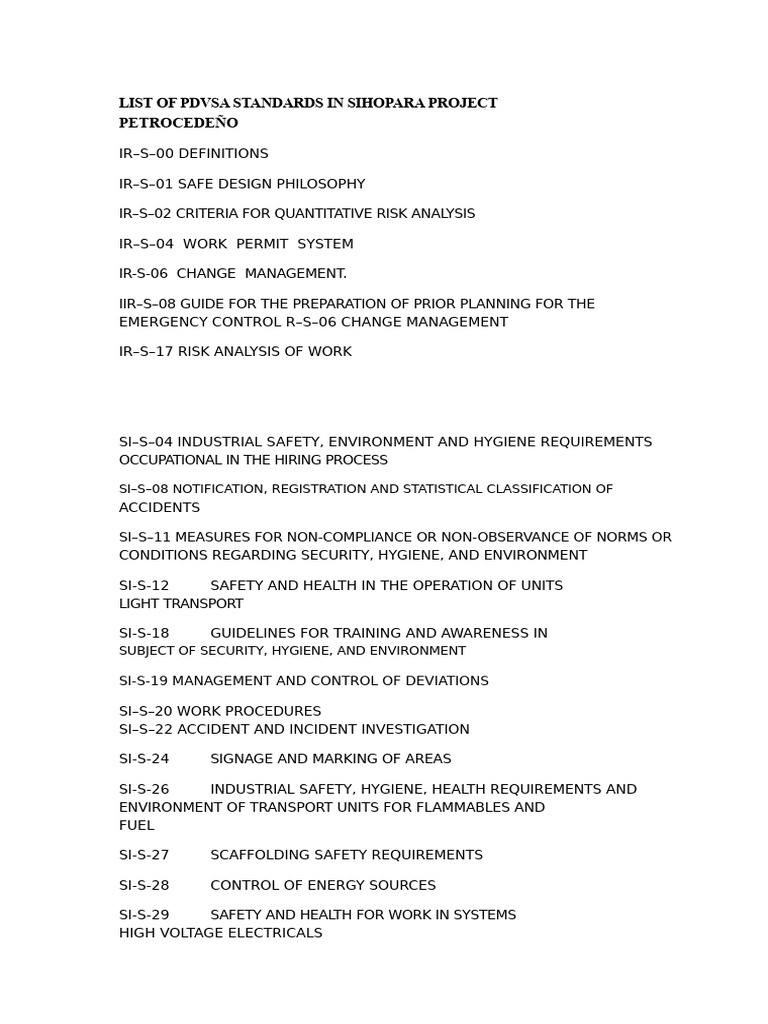 PDVSA SIHOPARA Project Standards | PDF | Occupational Safety And Health ...