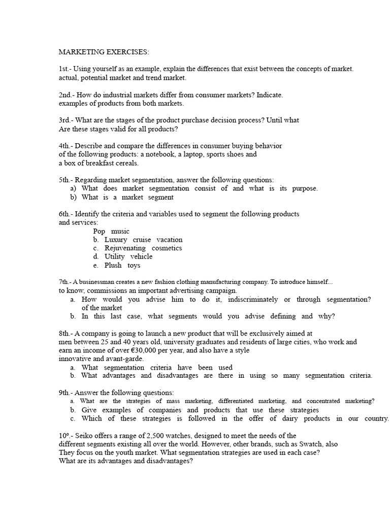 Marketing Segmentation Exercises | PDF