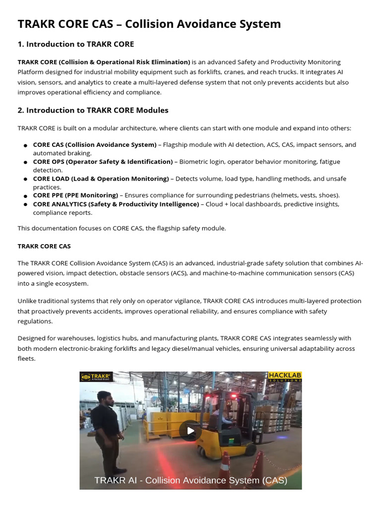 TRAKR AI - Collision Avoidance System | PDF | Forklift | Cloud Computing