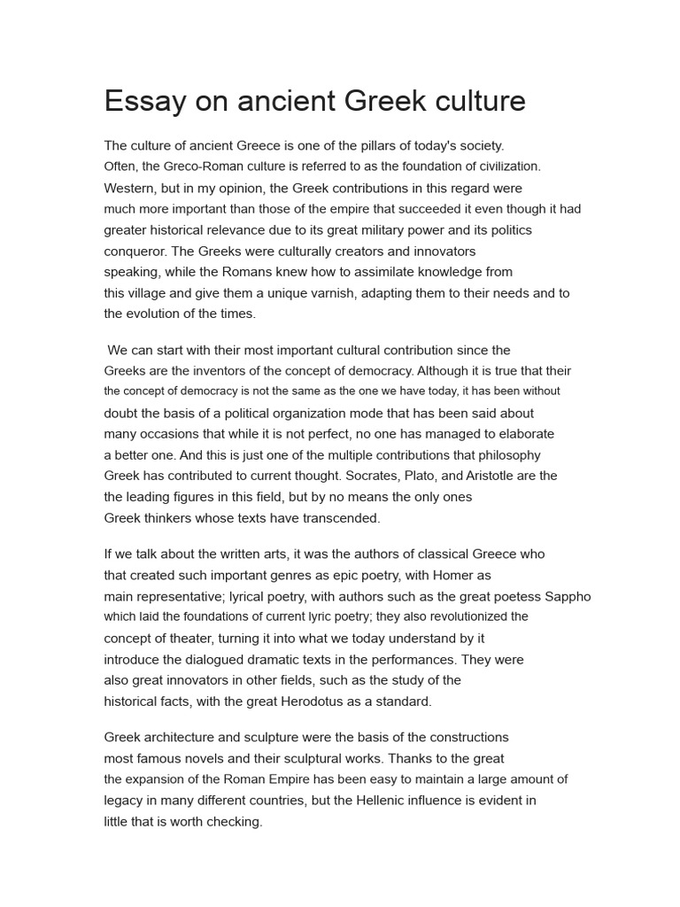 Essay On Ancient Greek Culture | PDF | Ancient Greece | Greeks