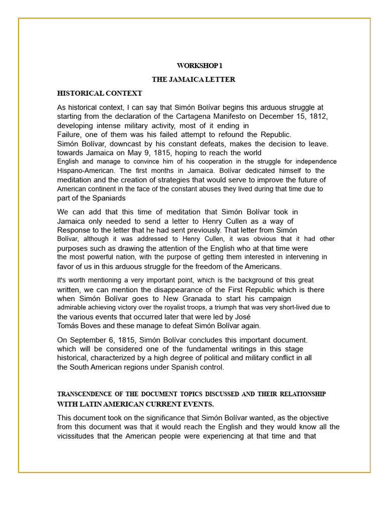 Bolívar's Jamaica Letter: A Call for Unity | PDF