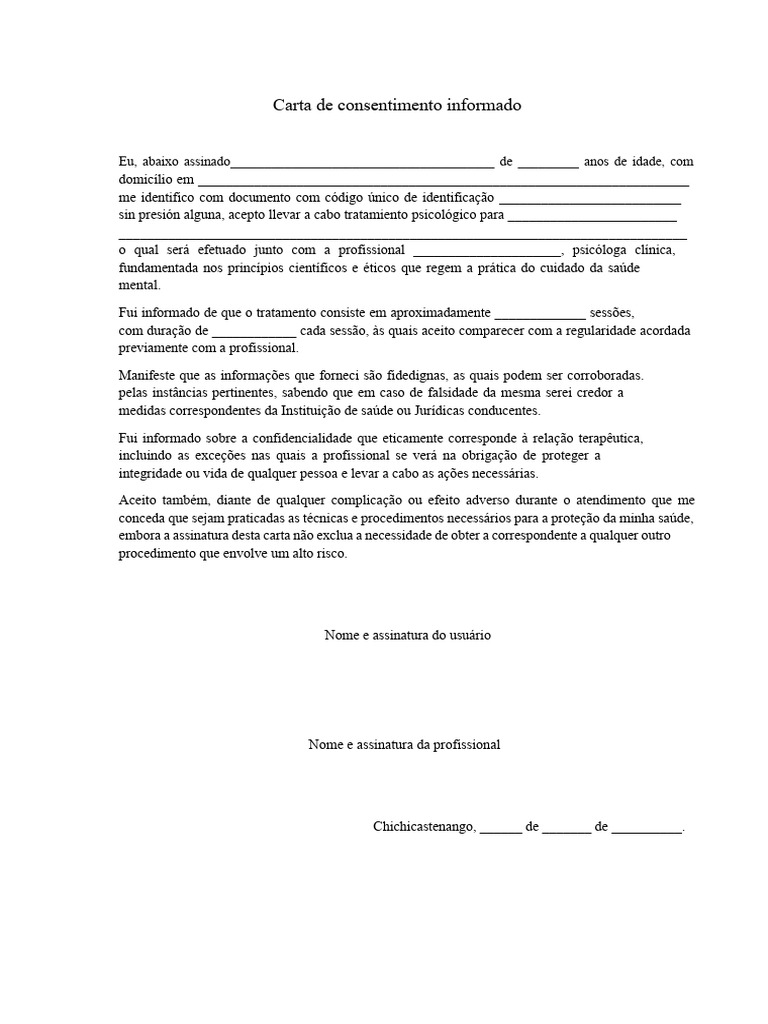 Modelo de Carta de Consentimento Psicológico | PDF