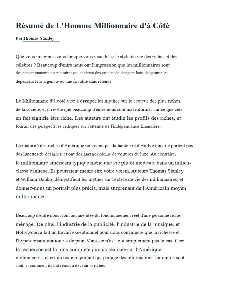 De l'endetté au millionnaire économe | PDF | Richesse | Revenus