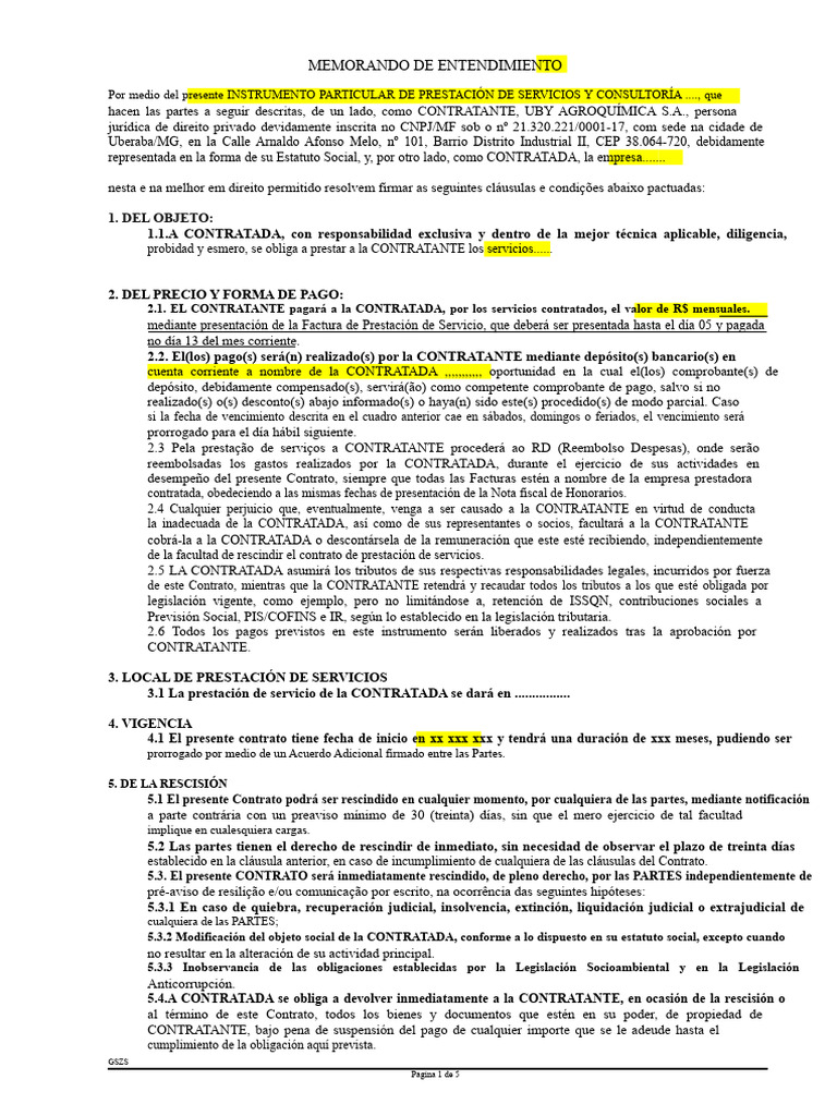 Modelo.Memorando de Entendimiento.MOU | PDF | Propiedad | Propiedad ...