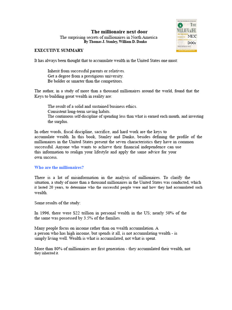 The Millionaire Next Door - Thomas J. Stanley, William D. Danko | PDF ...
