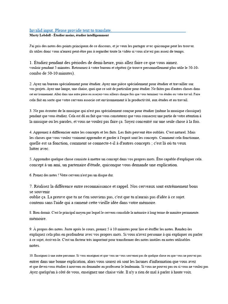 Techniques d'étude efficaces de Marty Lobdell | PDF | Mémoire ...