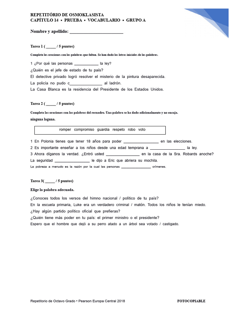 REP8 Unidad 14 Una Prueba Corta Vocabulario | PDF