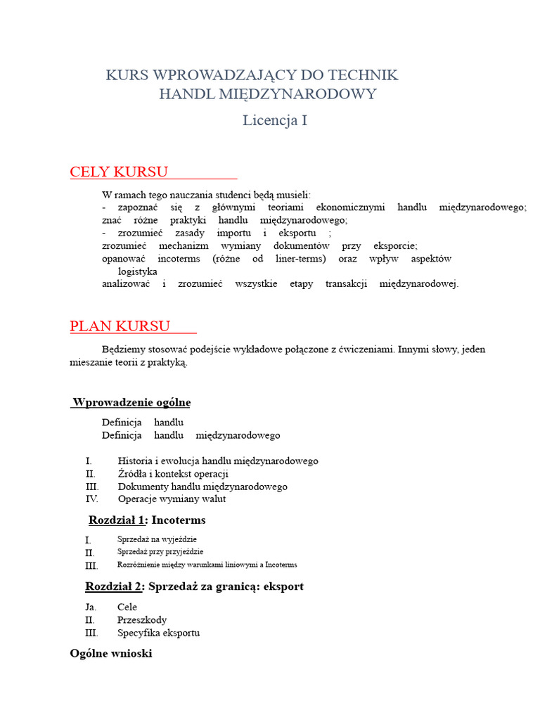 Kurs Handlu Międzynarodowego | PDF